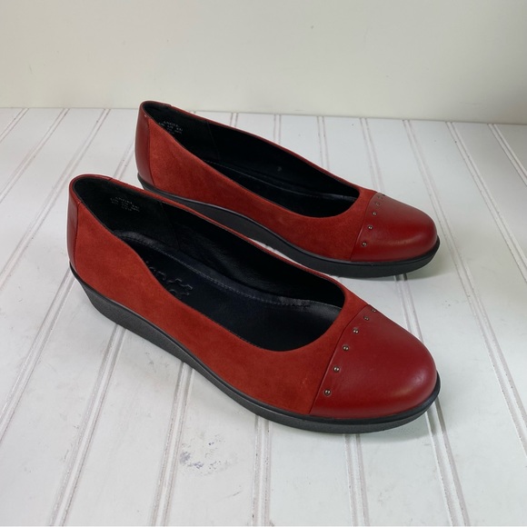 hotter | Shoes | Hotter Red Suede Leather Wedge Ballet Style Flats ...